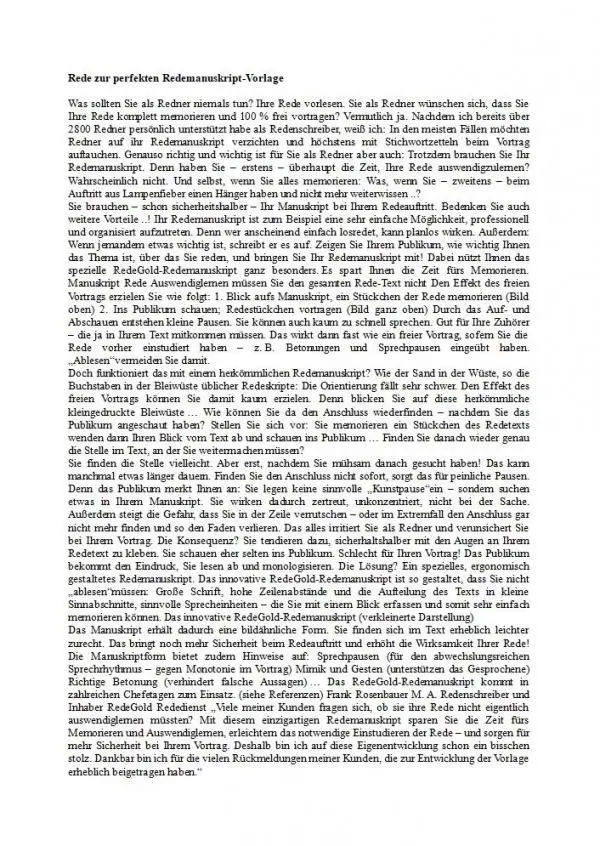 Redemanuskript Beispiel | Ohne Auswendiglernen: Rede fast frei vortragen